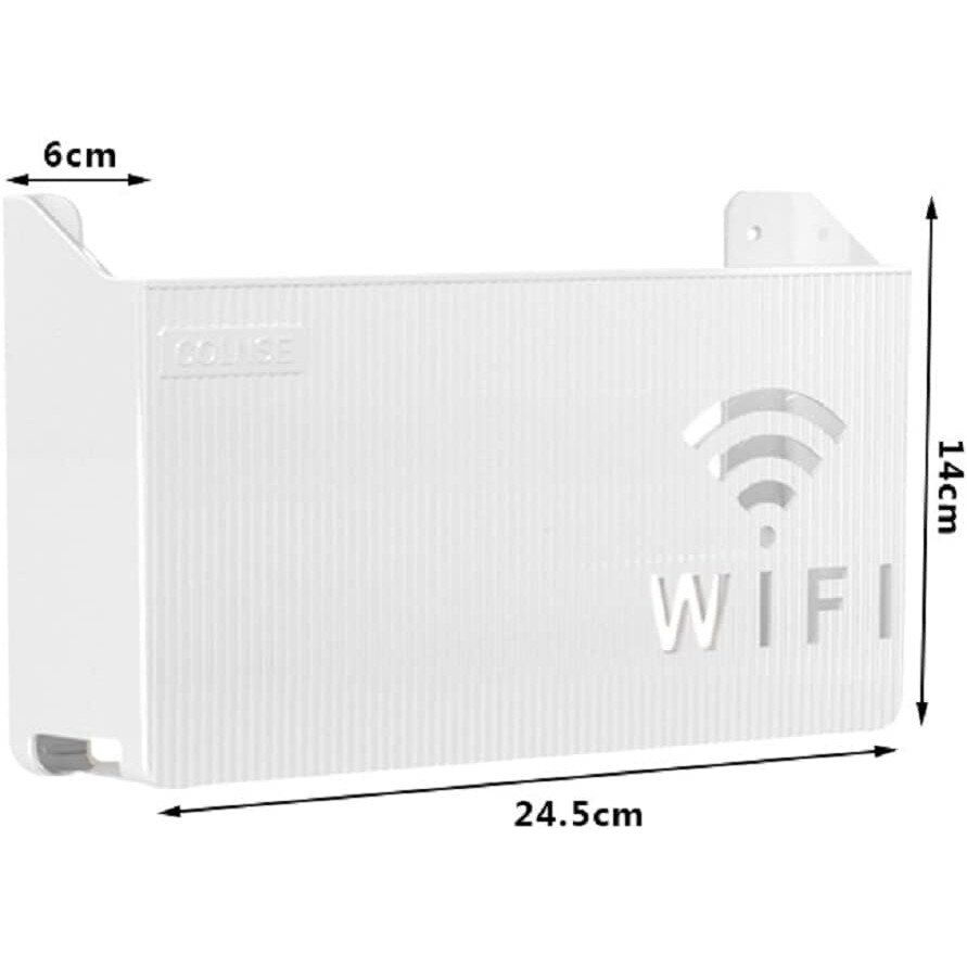 Raft de perete pentru router, Plastic, cu design perforat, Alb, cu ...