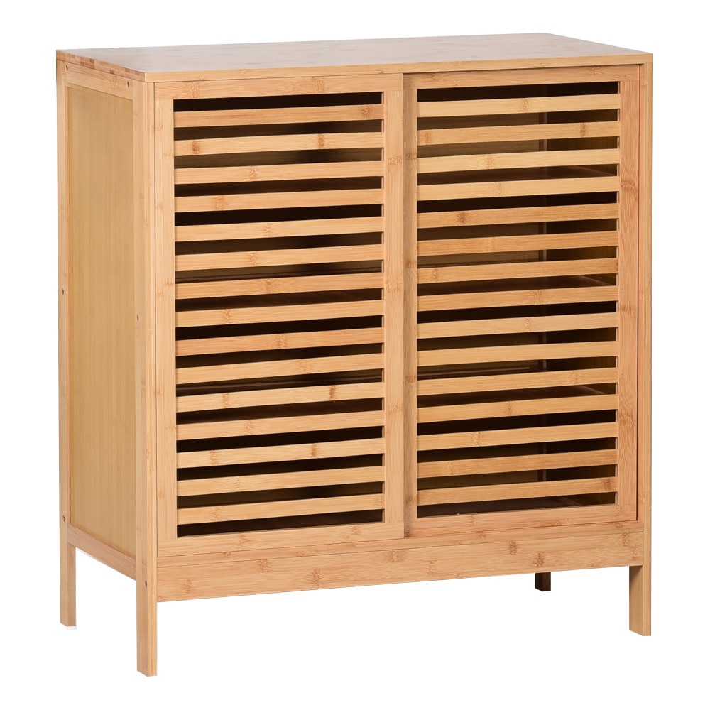 Suport pentru pantofi DacEnergy©, construit din bambus, lacuit, practic, 4 rafturi, usa glisanta ...