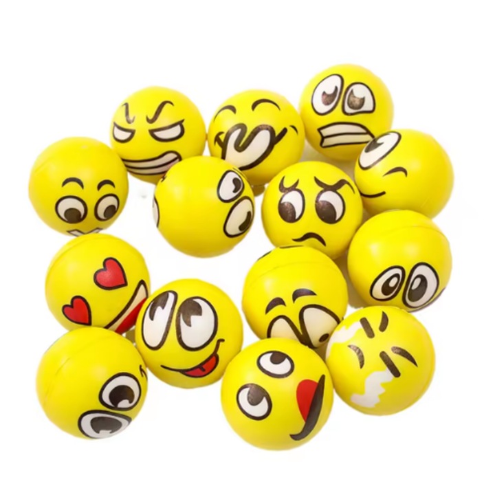 Set de 12 jucarii squishy, bile antistres cu emoticoane, eficiente ...