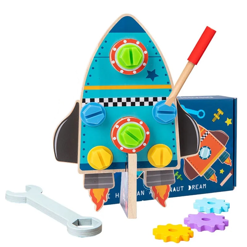 Racheta de construit pentru copii, din lemn, Montessori, 25 piese ...