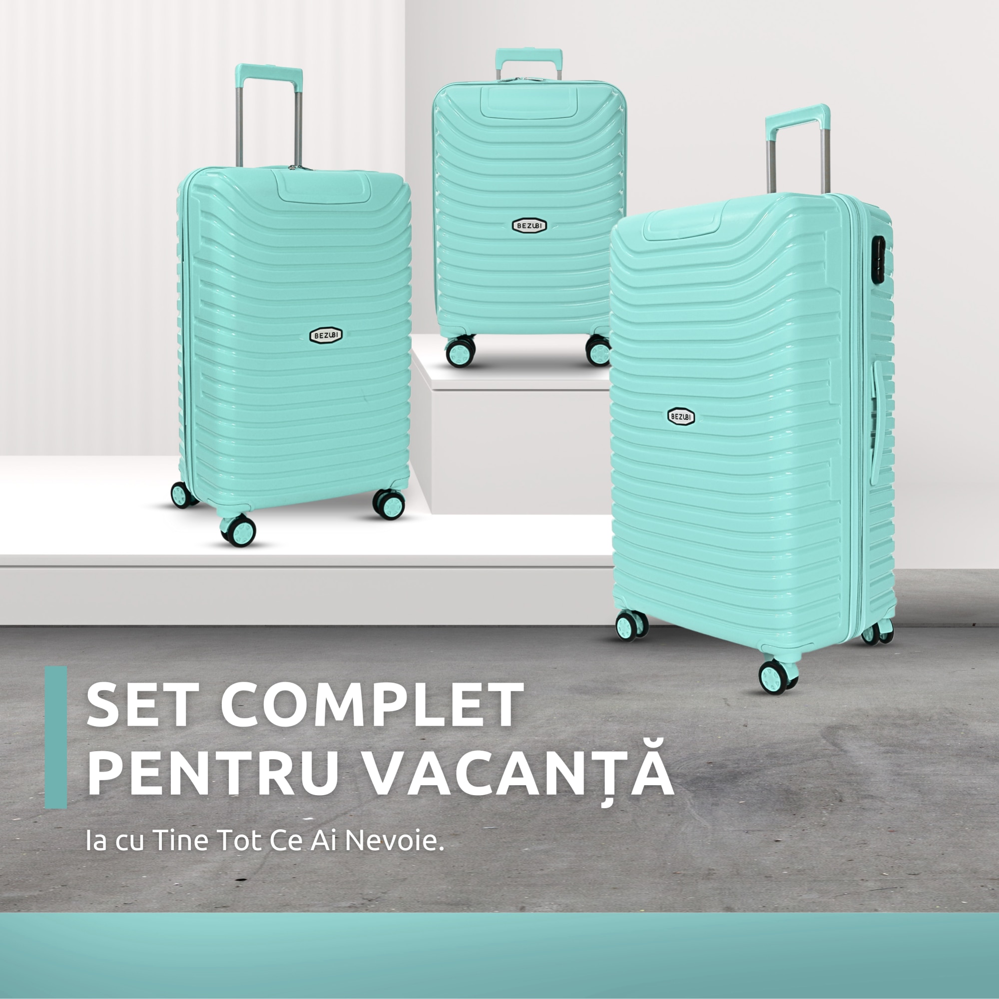 Set complet 3 trolere pentru vacanta Bezubi Easy Travel, bagaj cabina ...