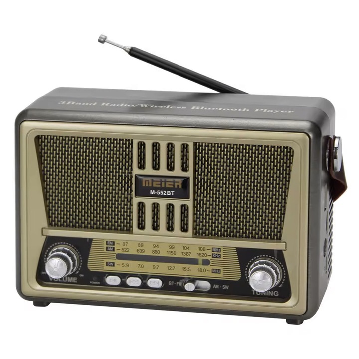 Radio portabil, Meier, USB, Aux, Retro, Negru - eMAG.ro