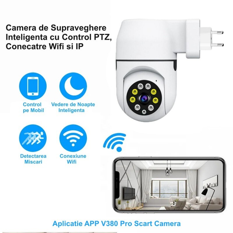 Camera de Supraveghere la Priza cu IP - PTZ 360˚ - Wifi si APP / V380 ...