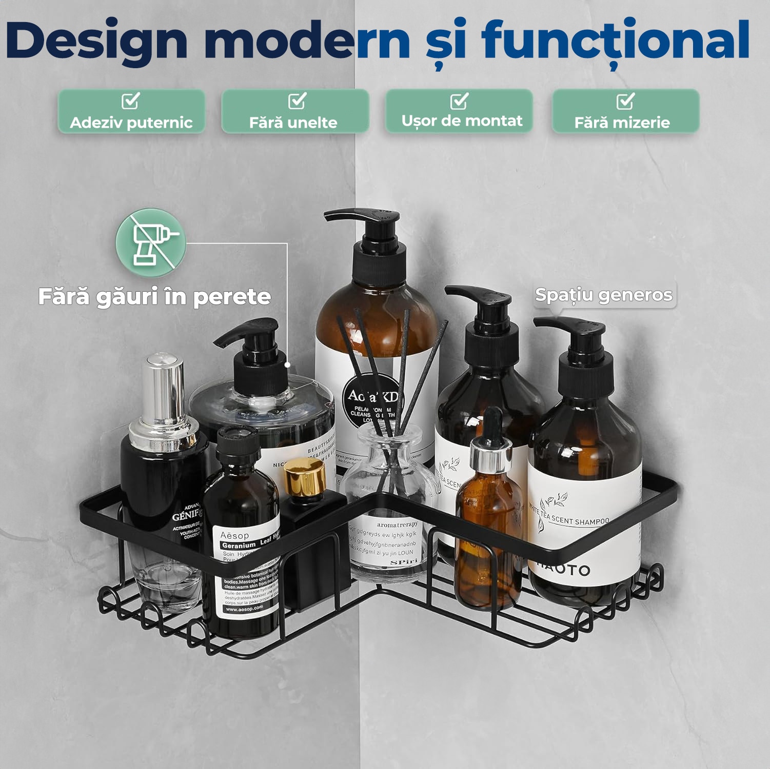 Set Raft de Dus MONDESA® cu 2 Etajere Colt plus o Sapuniera pentru Baie ...