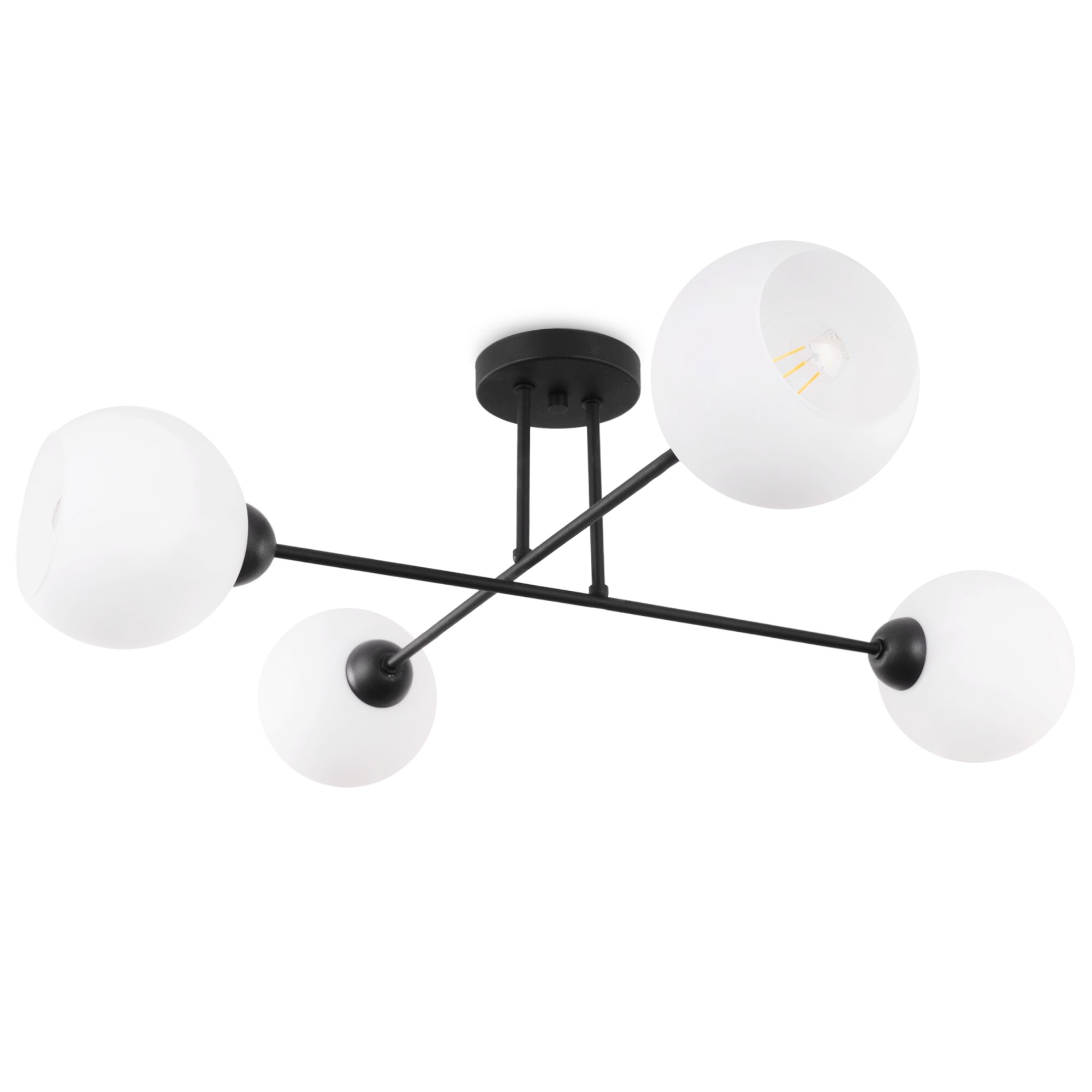 Plafoniera, LightHome, Asturia, 4 puncte de lumina, E27, Negru/Alb ...