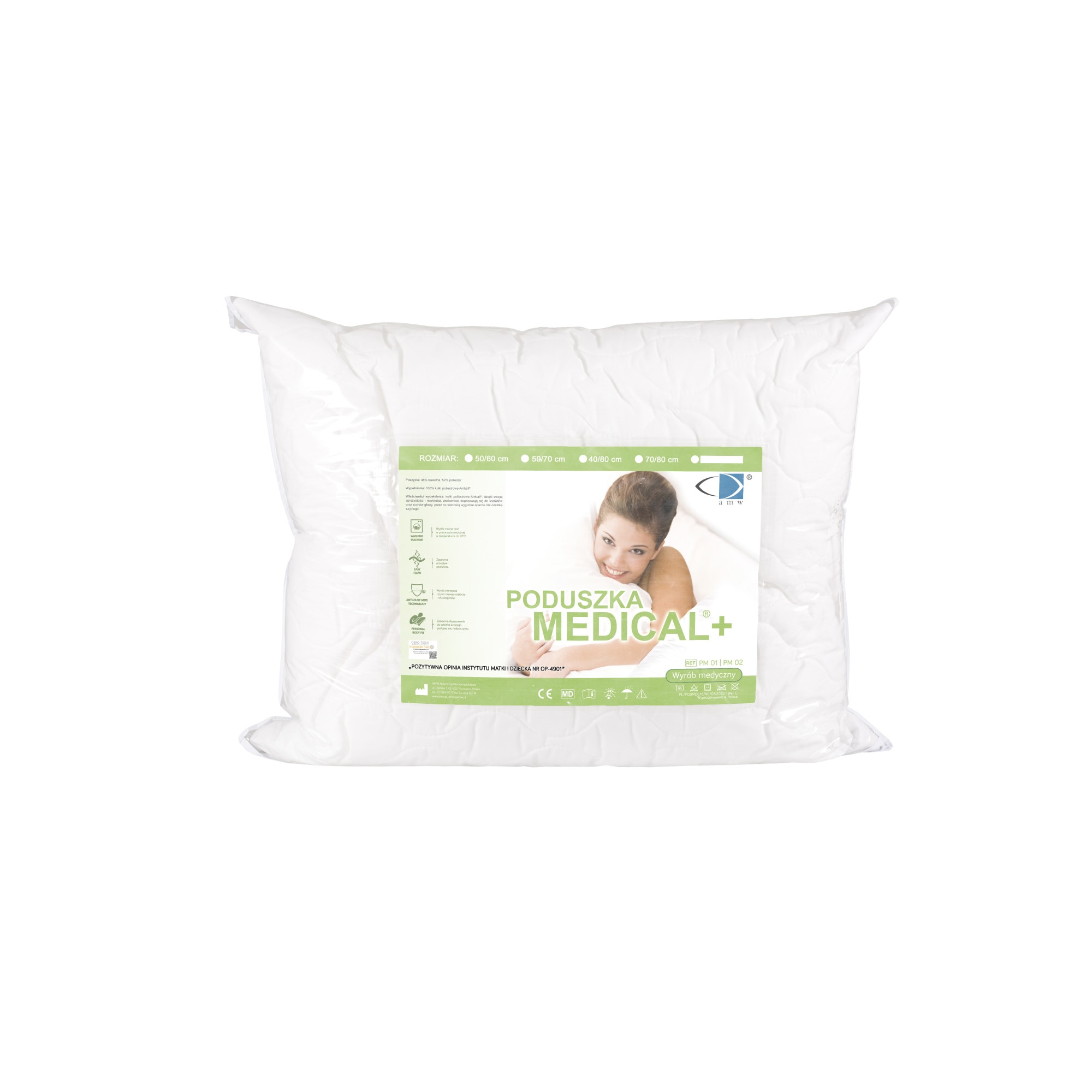 Perna medicala antialergica AMW, 50x50cm, alb, cu fermoar - eMAG.ro