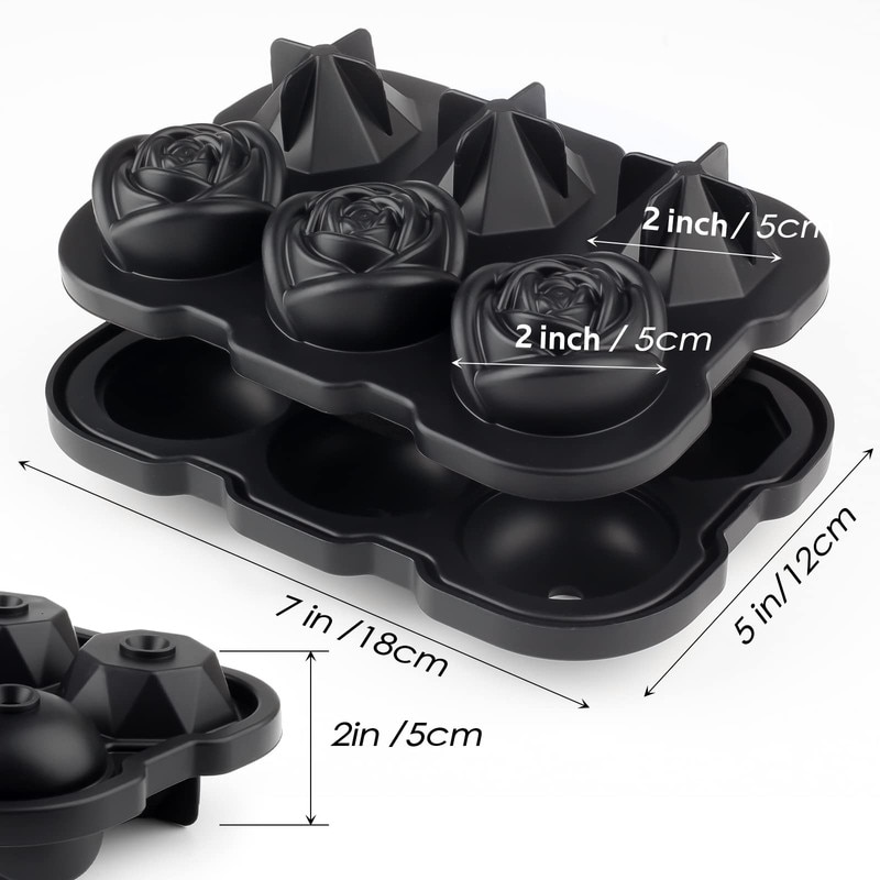 Forme pentru gheata, 3 Trandafiri & 3 Diamante, Silicon, Negru, cu ...