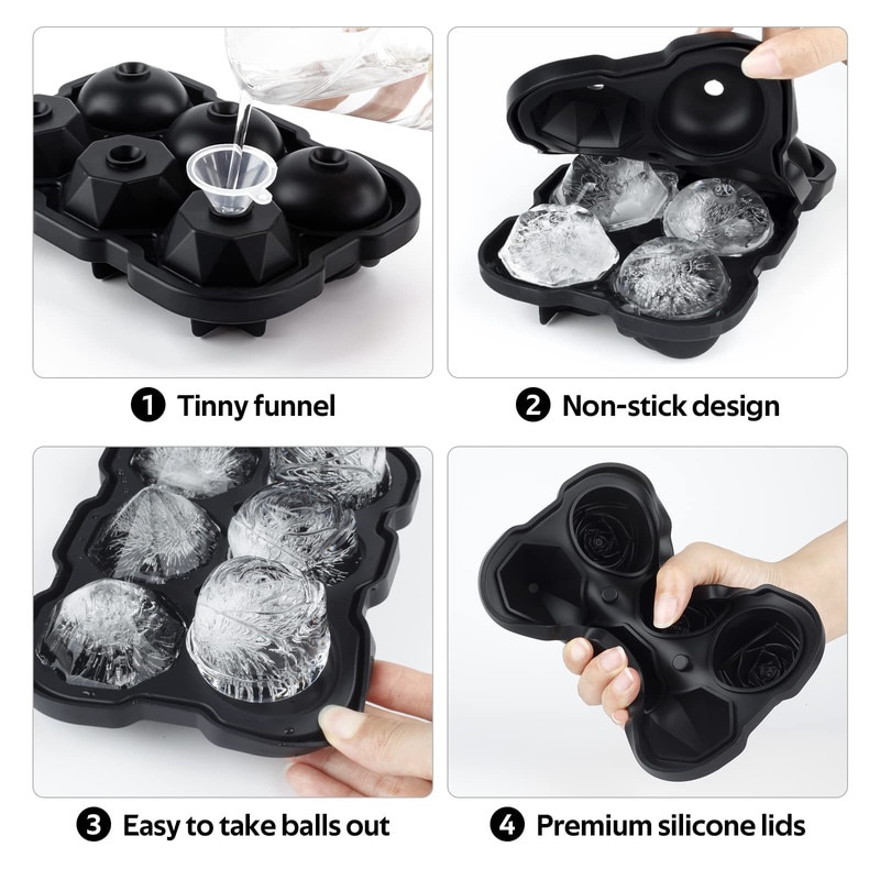 Forme pentru gheata, 3 Trandafiri & 3 Diamante, Silicon, Negru, cu ...