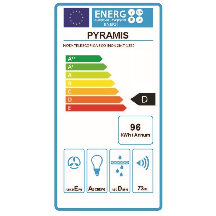 Hota incorporabila telescopica Pyramis ECO SLIDING 2MT 1350BKG, putere ...