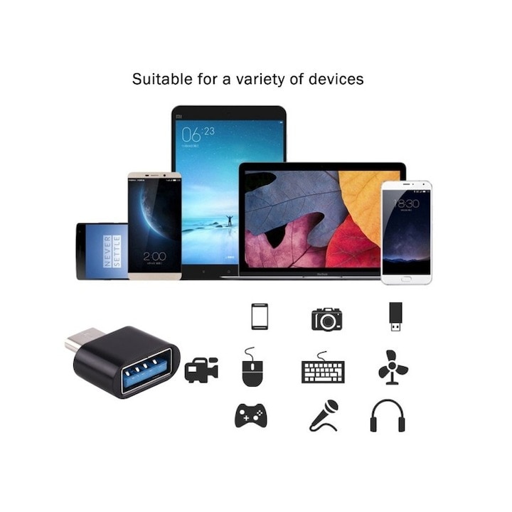Adaptor OTG, transfer date, conectare, incarcare, mufe USB 2.0 si USB-C ...