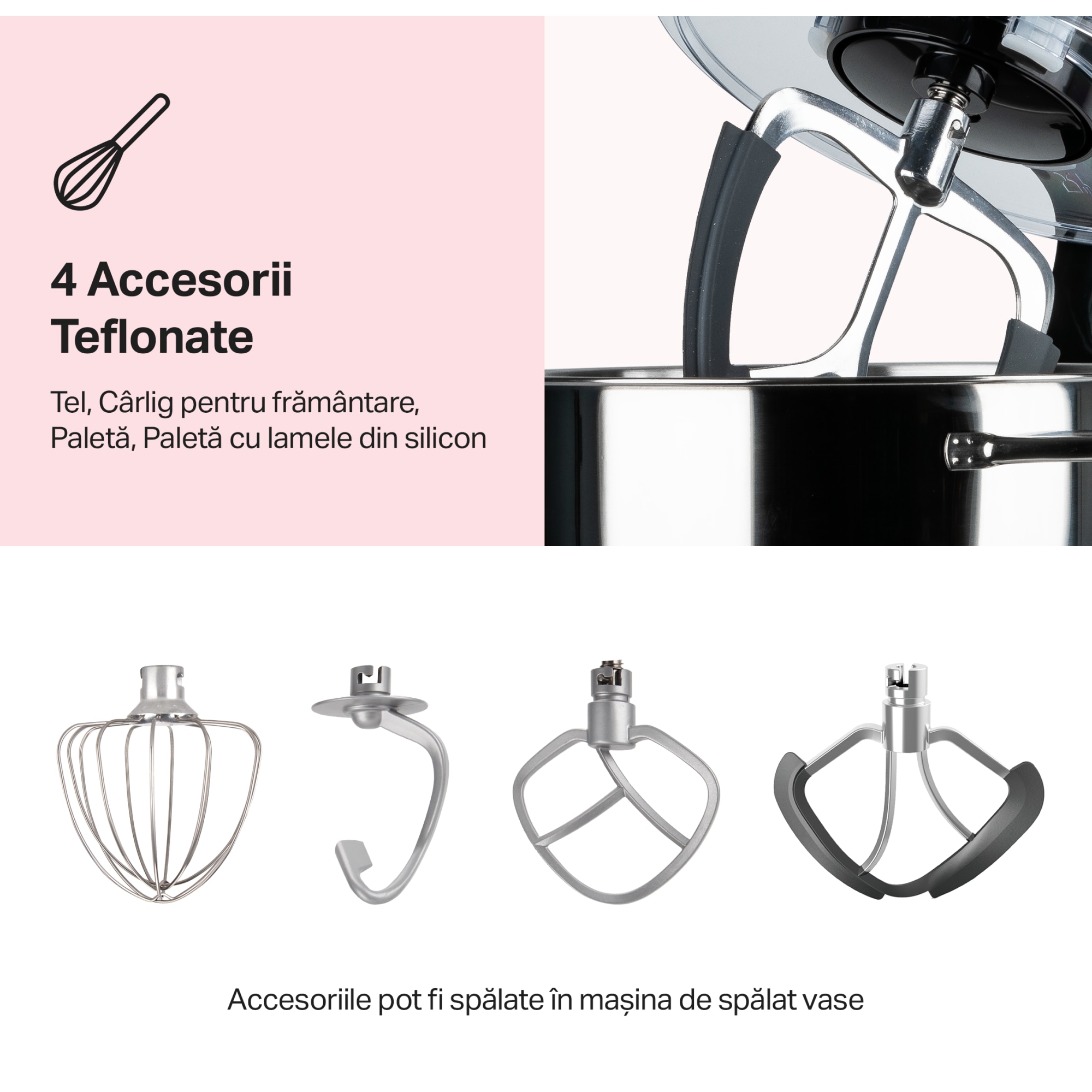 Robot de bucatarie profesional STARCREST SKM-2002BK, 2000 W, Bol 10 L Inox, 5 Accesorii, 6 ...