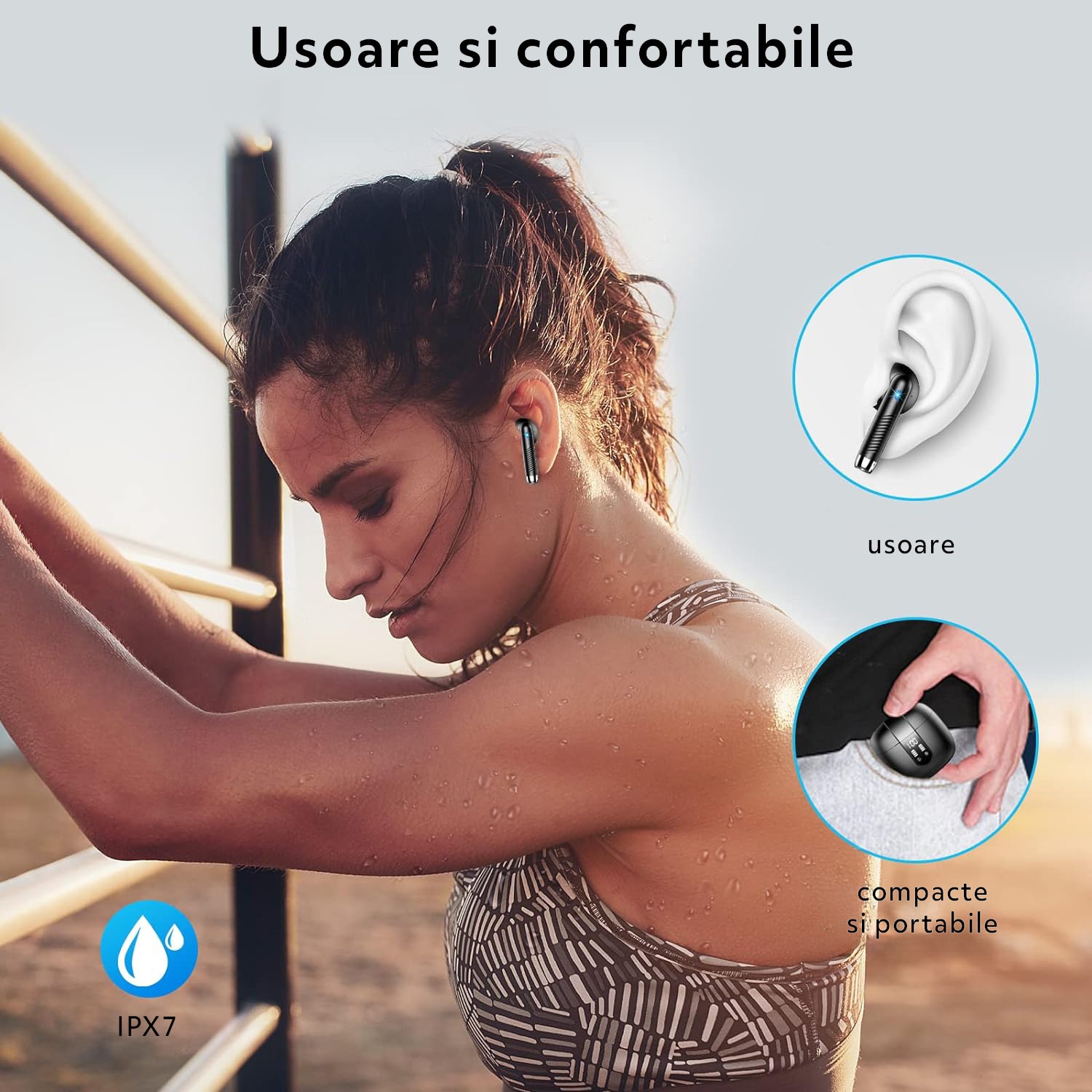 Casti Wireless Audio fara Fir GO4FIT®, Bluetooth 5.3, Microfon, Afisaj ...