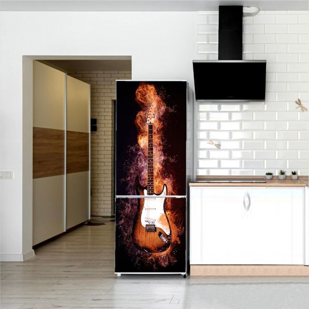 Autocolant pentru frigider, Model Guittar Flame, Dimensiuni 200 x 90 cm ...