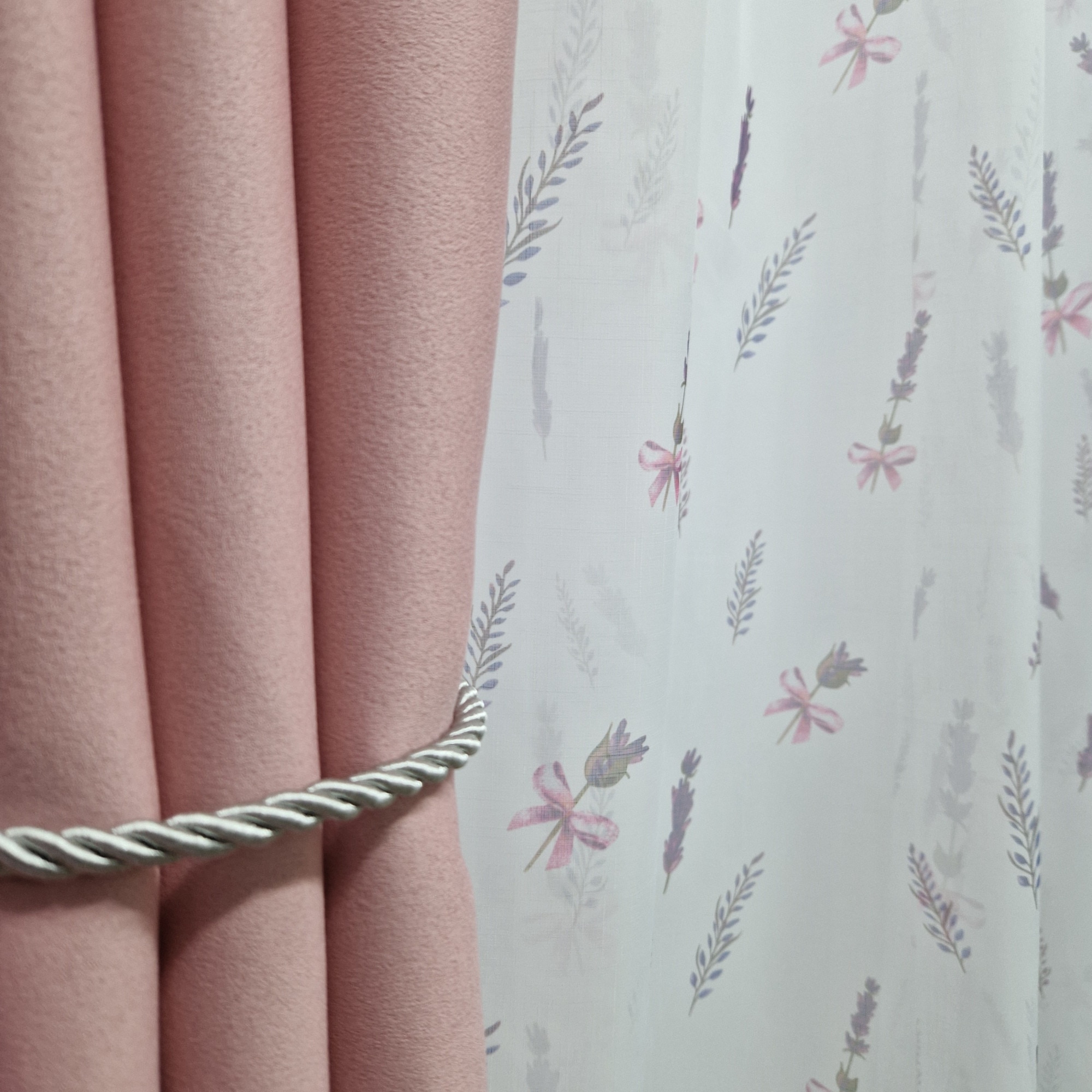 Perdea Alba de bucatarie in cristal imprimat cu lavanda cu rejansa, 200 ...