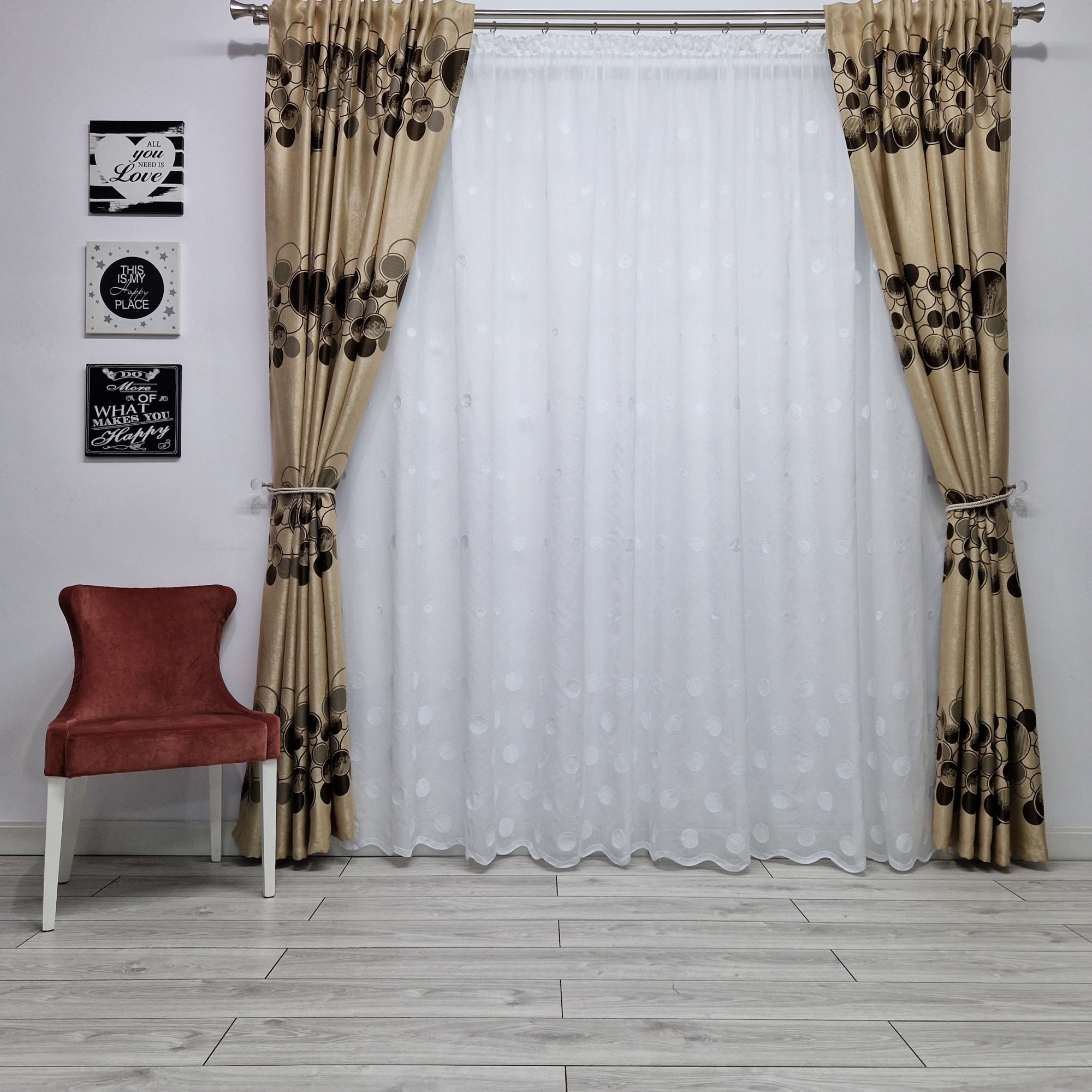 Perdea In Alb Brodata Buline albe cu rejansa, 300 x 240 - eMAG.ro