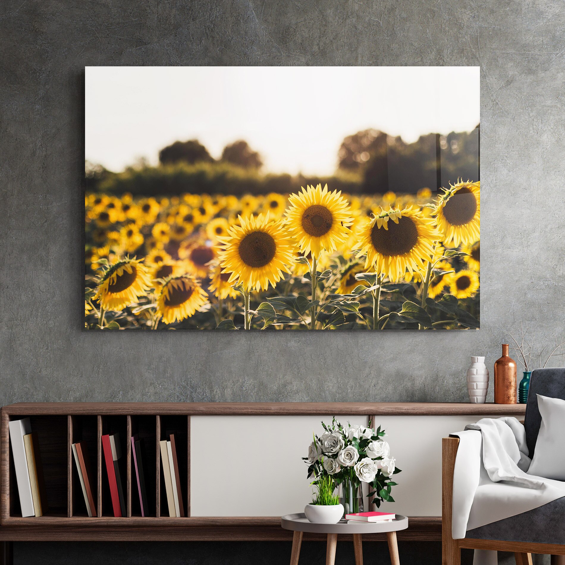 ARTHUB, Стъклена картина 50x70cm, Спалня и Дневна, цветя, цветя в ...