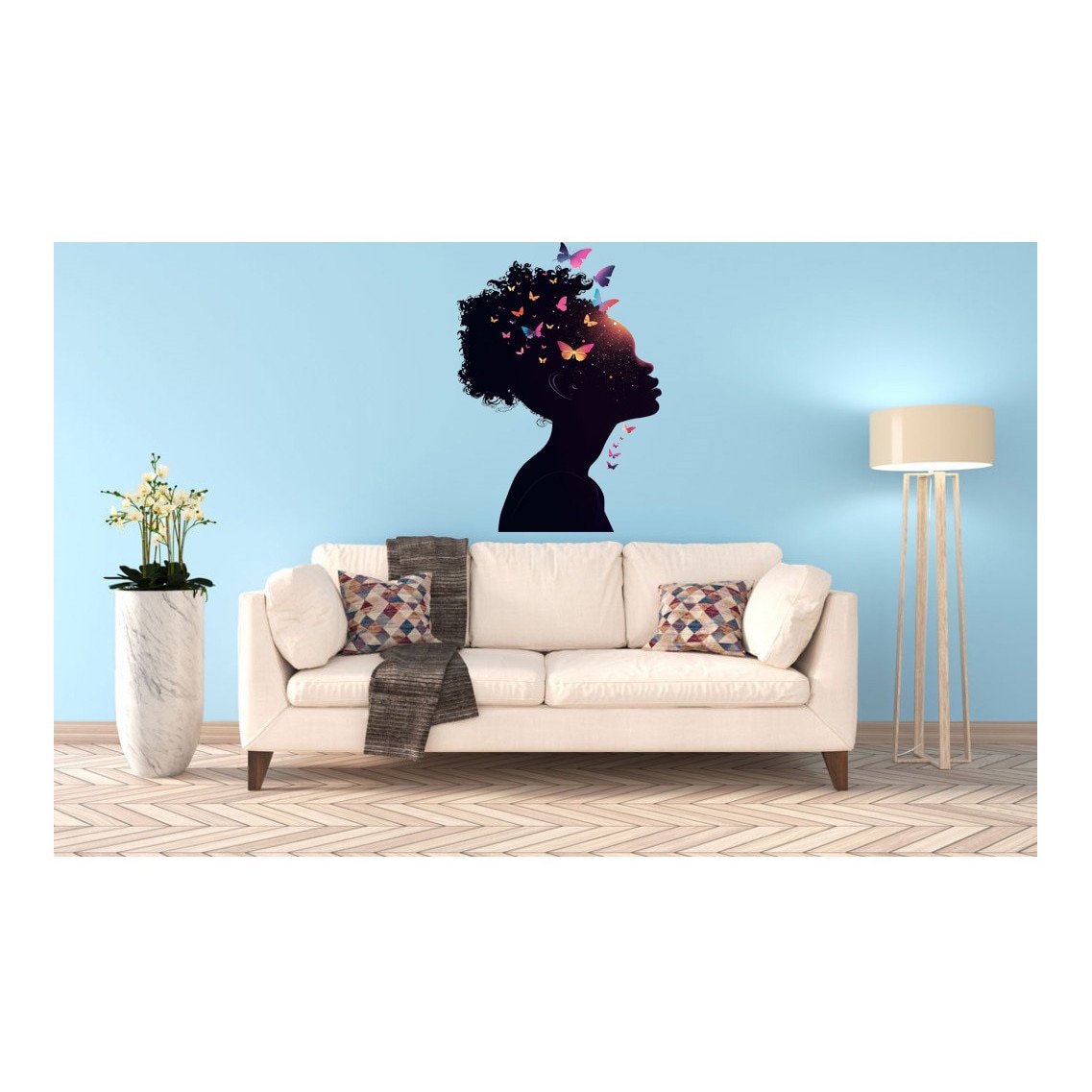 Sticker decorativ, Fata cu Fluturi in par, 12575ST-6 - eMAG.ro