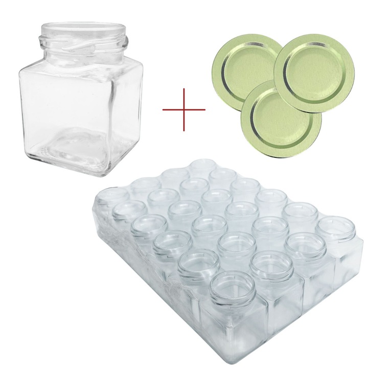 Set Borcane din Sticla 110 ml Patrate. pe surub cu capace, Danros, 24 ...