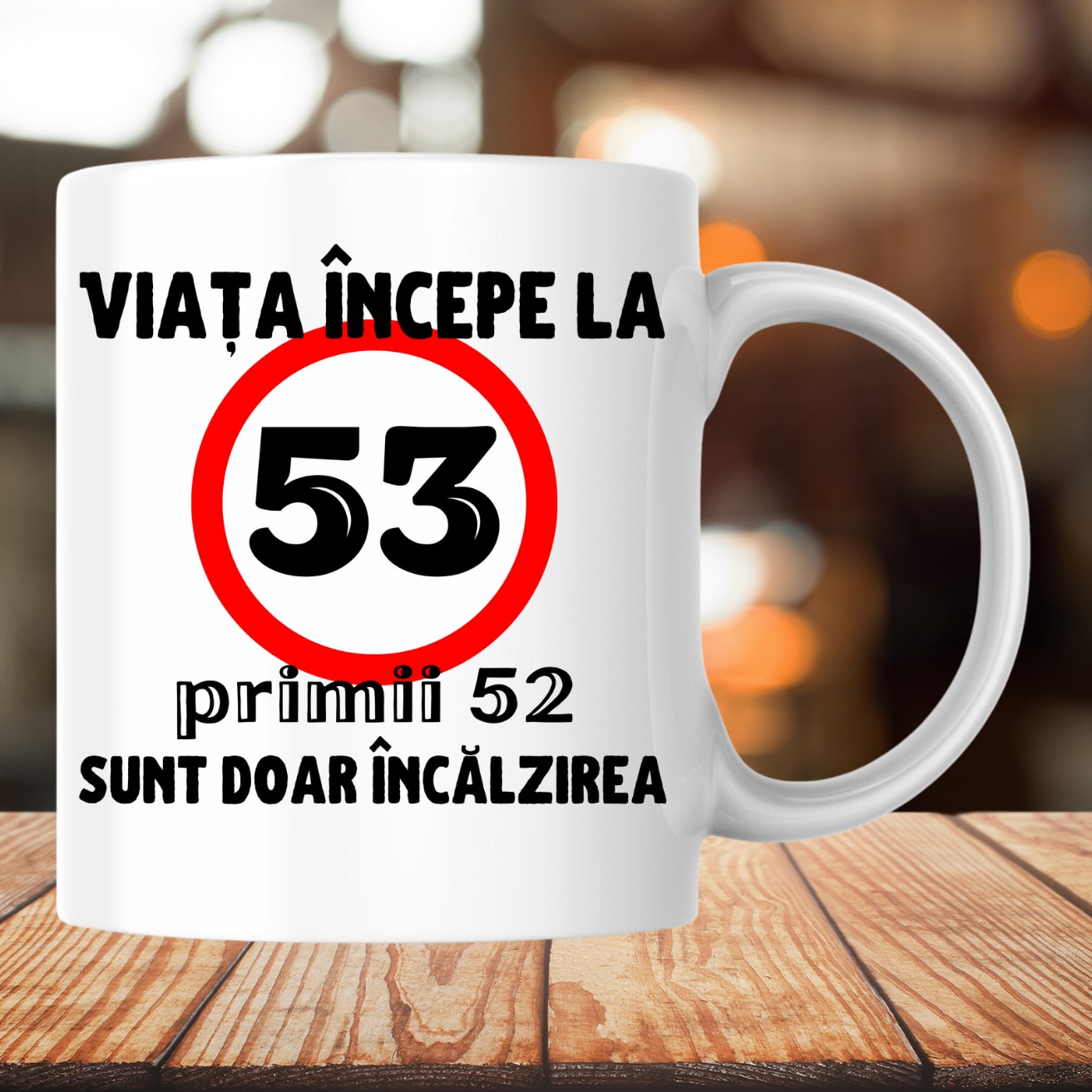 Cana personalizata - Viata incepe la 53 de ani, alba, 330 ml - eMAG.ro