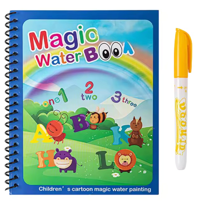 Carte de colorat cu apa, interactiva, reutilizabila, cu cifre si litere ...