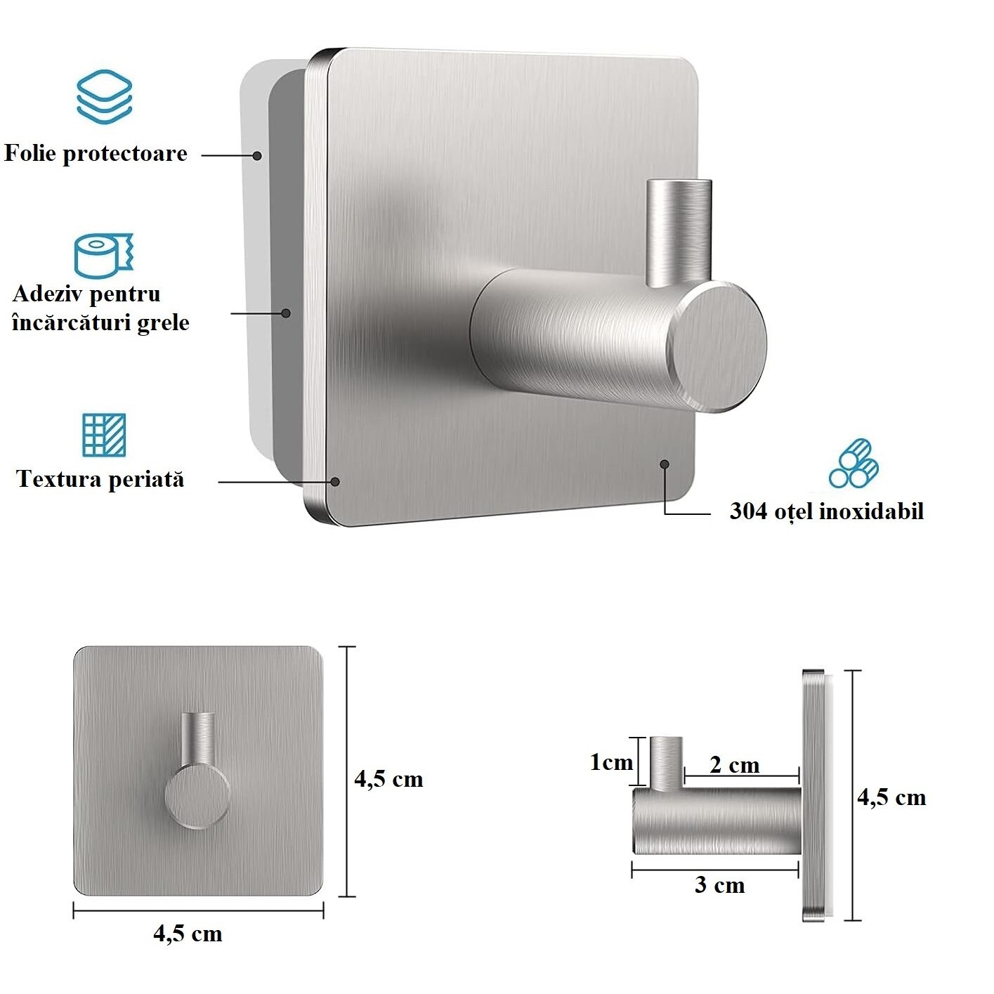 Cuiere Autoadezive 3M Ultra-Resistente, Montare Fara Gaurire, Design ...