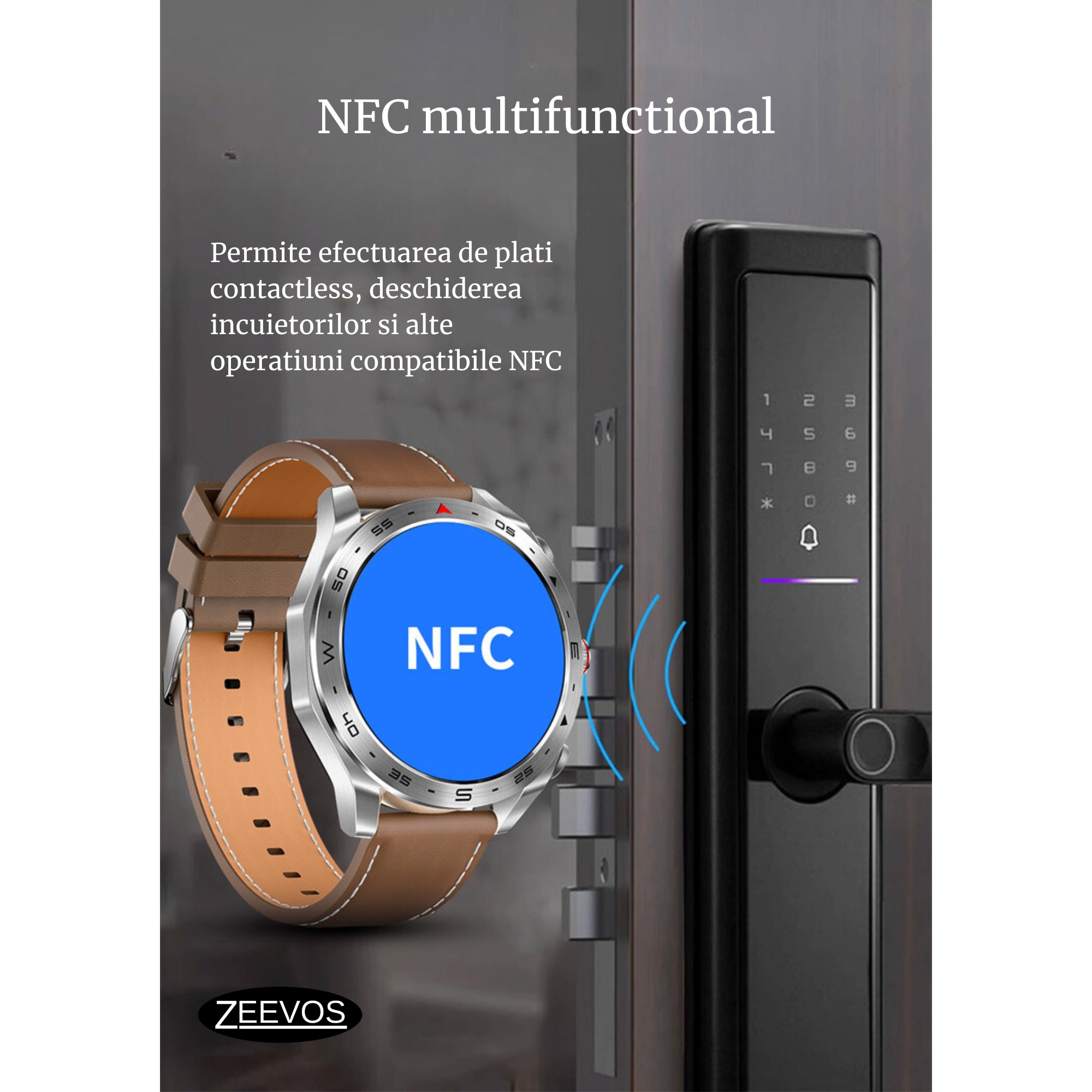 Ceas smartwatch ZEEVOS T95 cu casti bluetooth incorporate, 2in1 ...