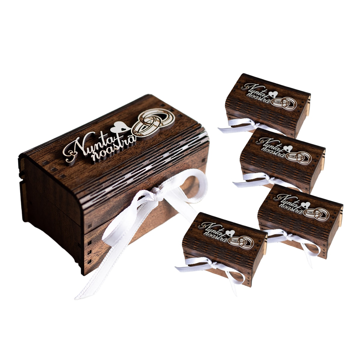 Pachet 5 cutii de stick USB din MDF in forma de cufar personalizat cu ...