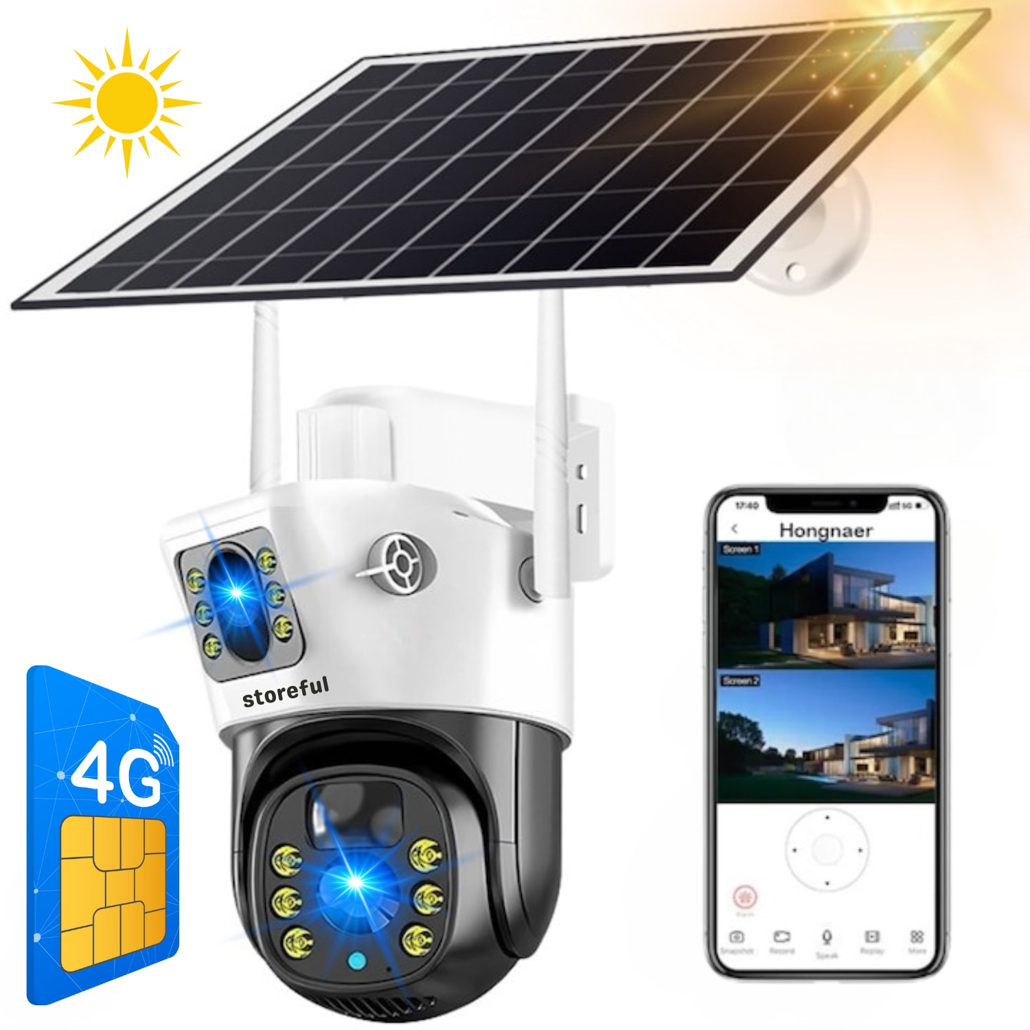 Camera Supraveghere duala, cu panou solar si cartela SIM, conexiune 4G ...