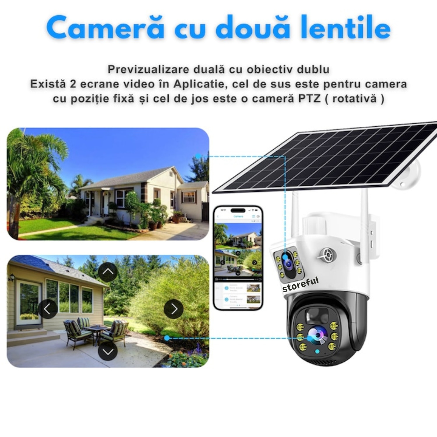 Camera Supraveghere duala, cu panou solar si cartela SIM, conexiune 4G ...