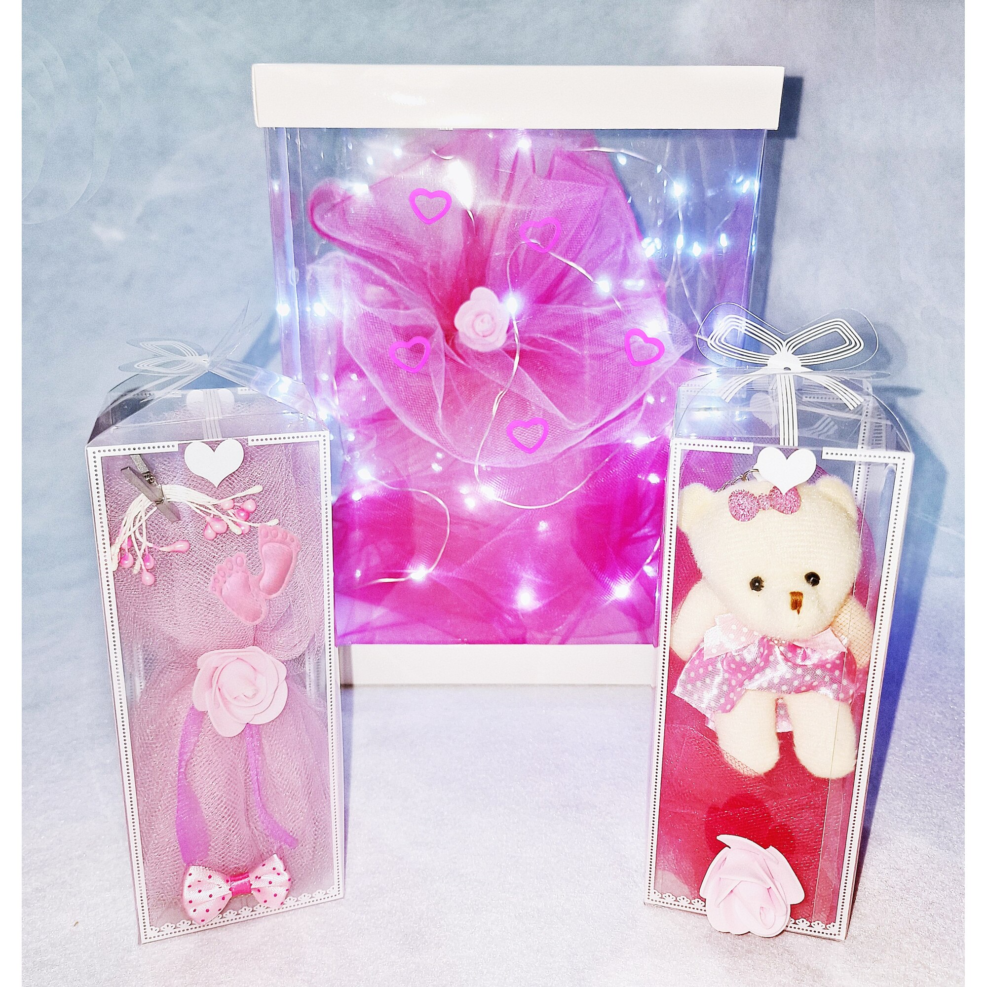 Set 3 cutii decorative cu luminite pentru aranjament botez/cristelnita ...