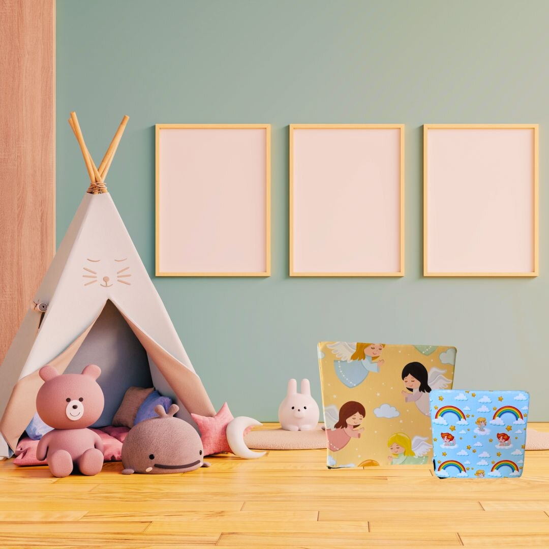 Taburet Units pentru copii, Blue Angel Cube, Bleu, 30 x 30 x 30 cm ...