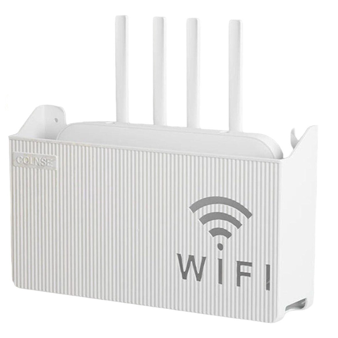 Raft de perete pentru router, Plastic, cu design perforat, Alb, cu ...