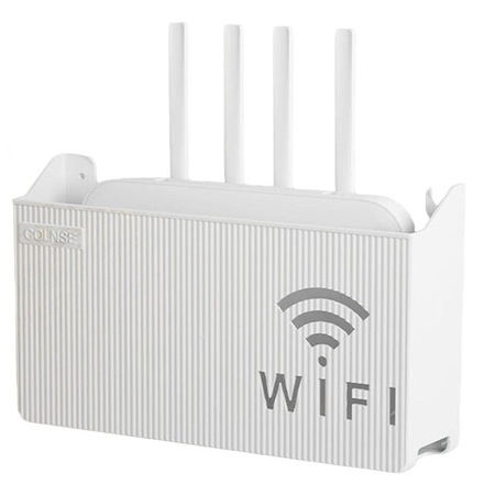 Raft de perete pentru router, Plastic, cu design perforat, Alb, cu ...