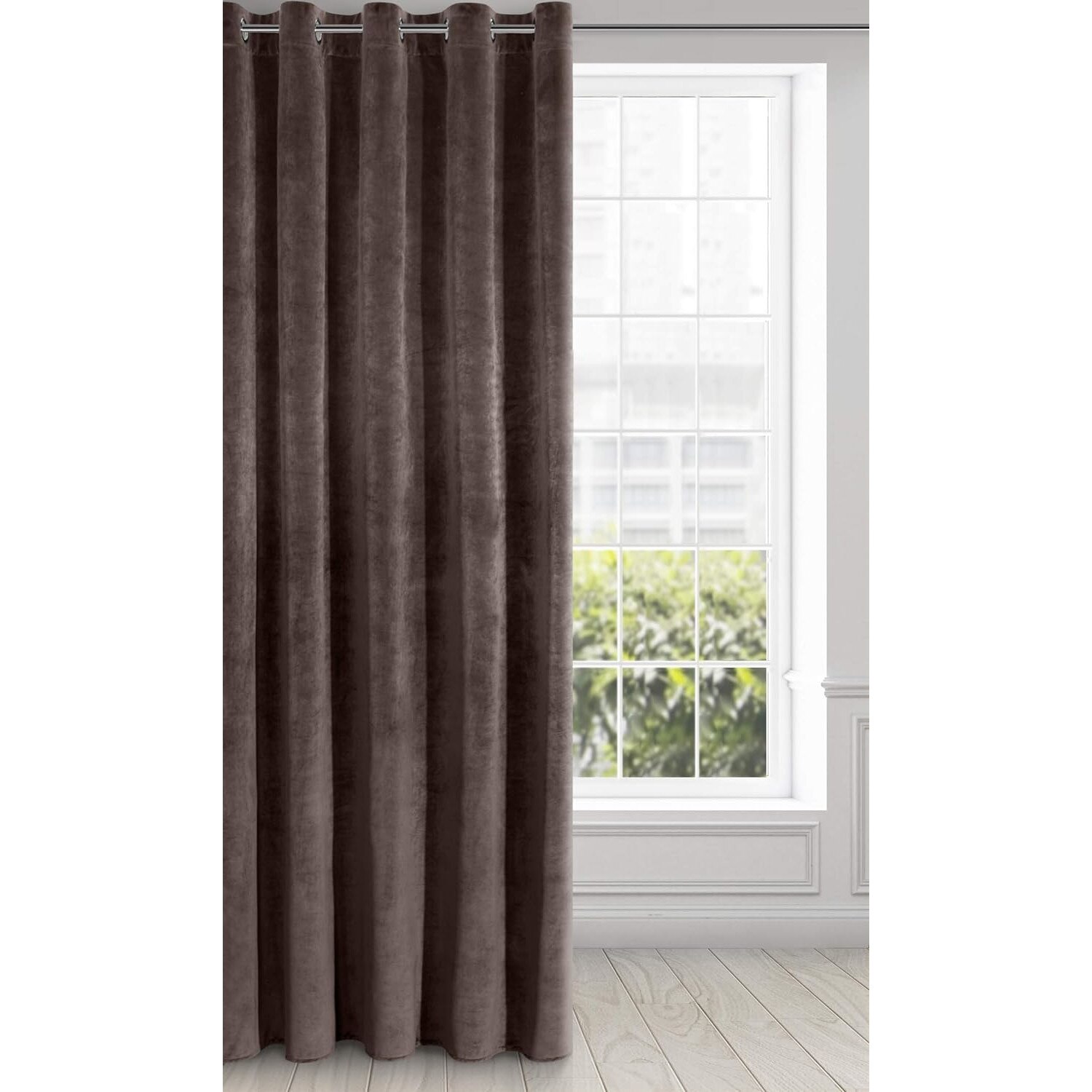 Set doua draperii catifea Konan, maro, lucrat pe inele tip capse ...