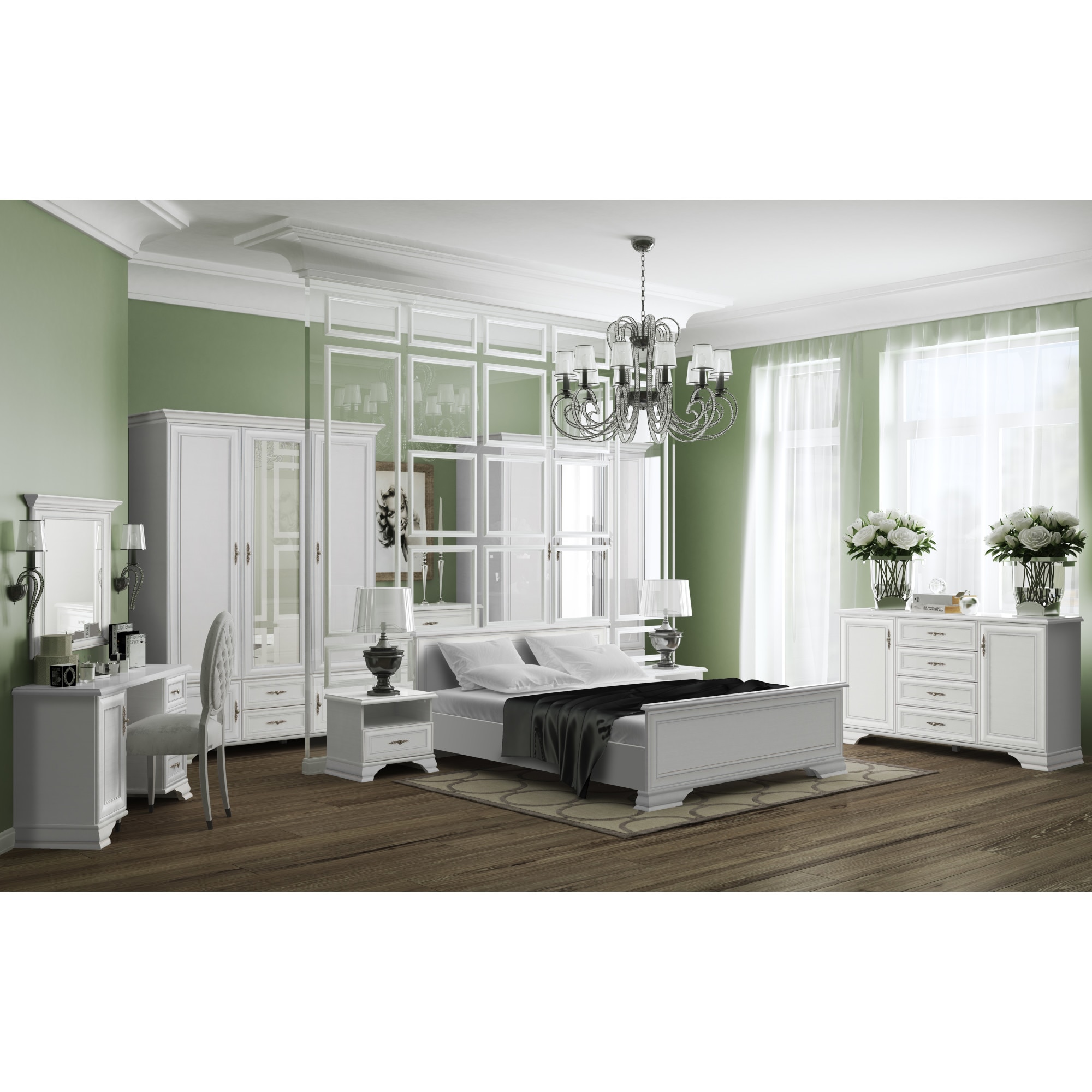 Set dormitor Kentuki, Dulap 3 usi, pat cu dimensiunea saltelei 160/200 ...