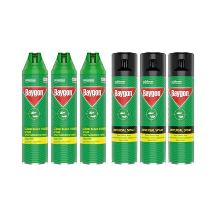 Set 6 x Baygon Spray Insecticid Variety, 3 x Anti-Gandaci si Anti-Furnici 400ml, 3 x Universal ...