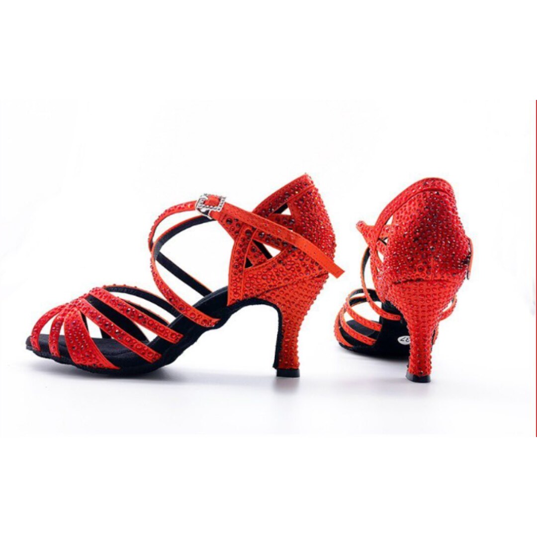 Pantofi de dans latino dama din satin, salsa, bachata, dans sportiv ...