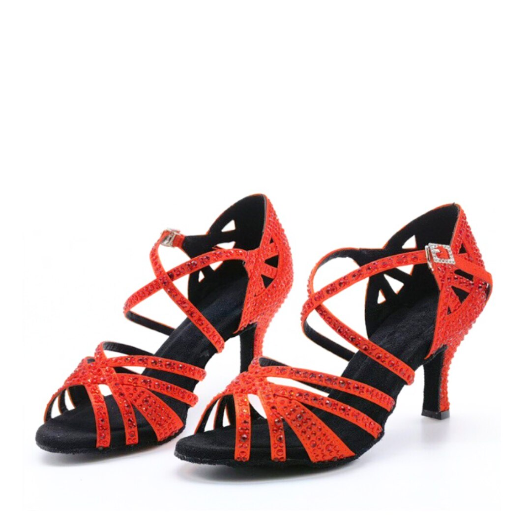 Pantofi de dans latino dama din satin, salsa, bachata, dans sportiv ...
