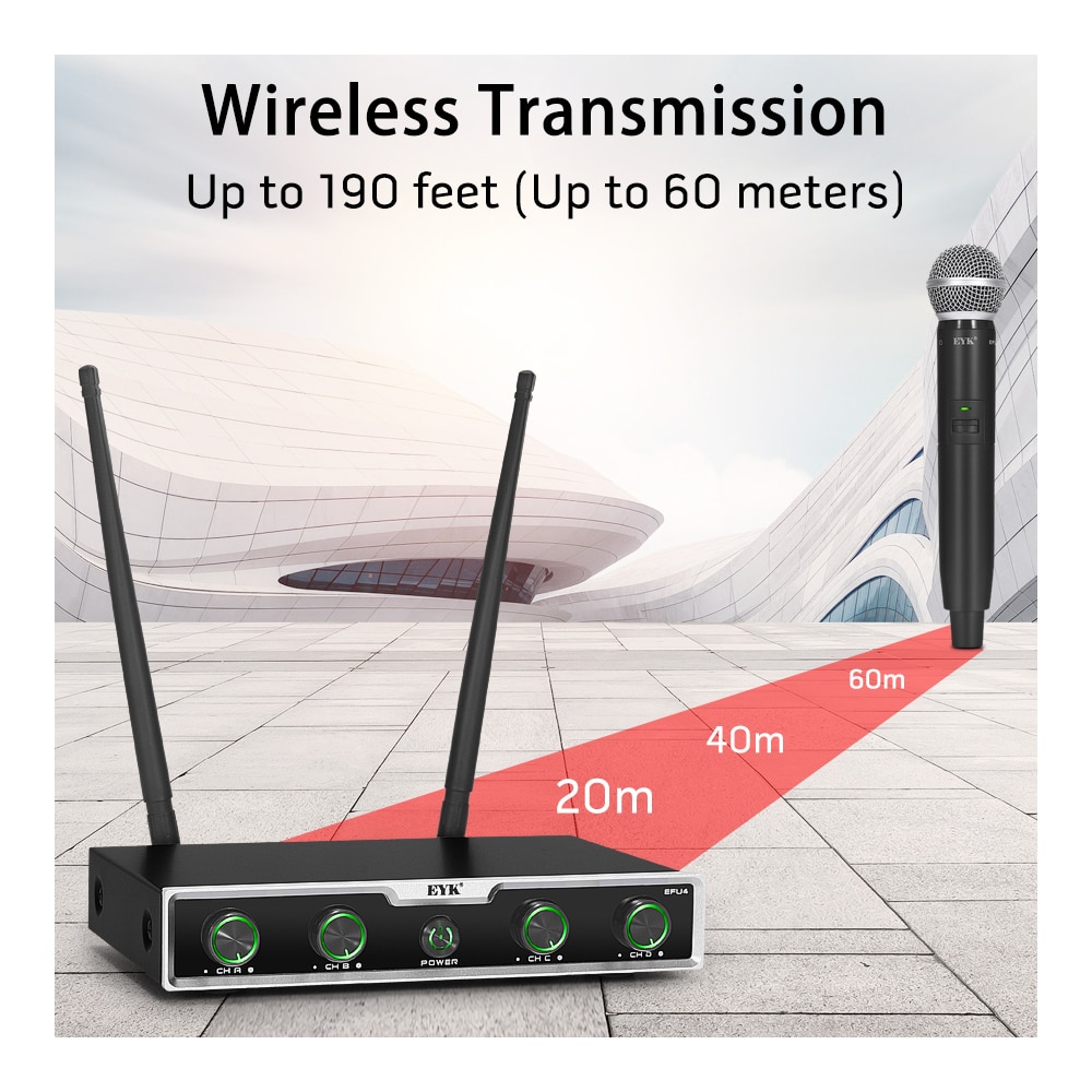 Sistem microfoane wireless UHF, 4 canale, portabil, 500-600MHz, raza ...
