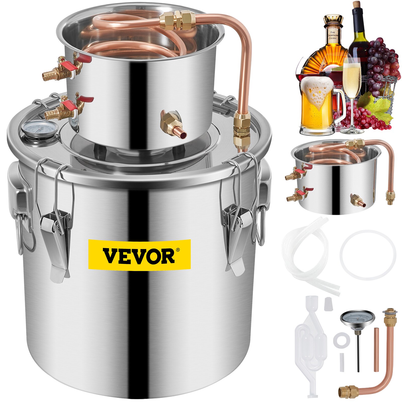 Set Distilator Alcool VEVOR, Capacitate 11.4L, Racire Rapida, Inox ...