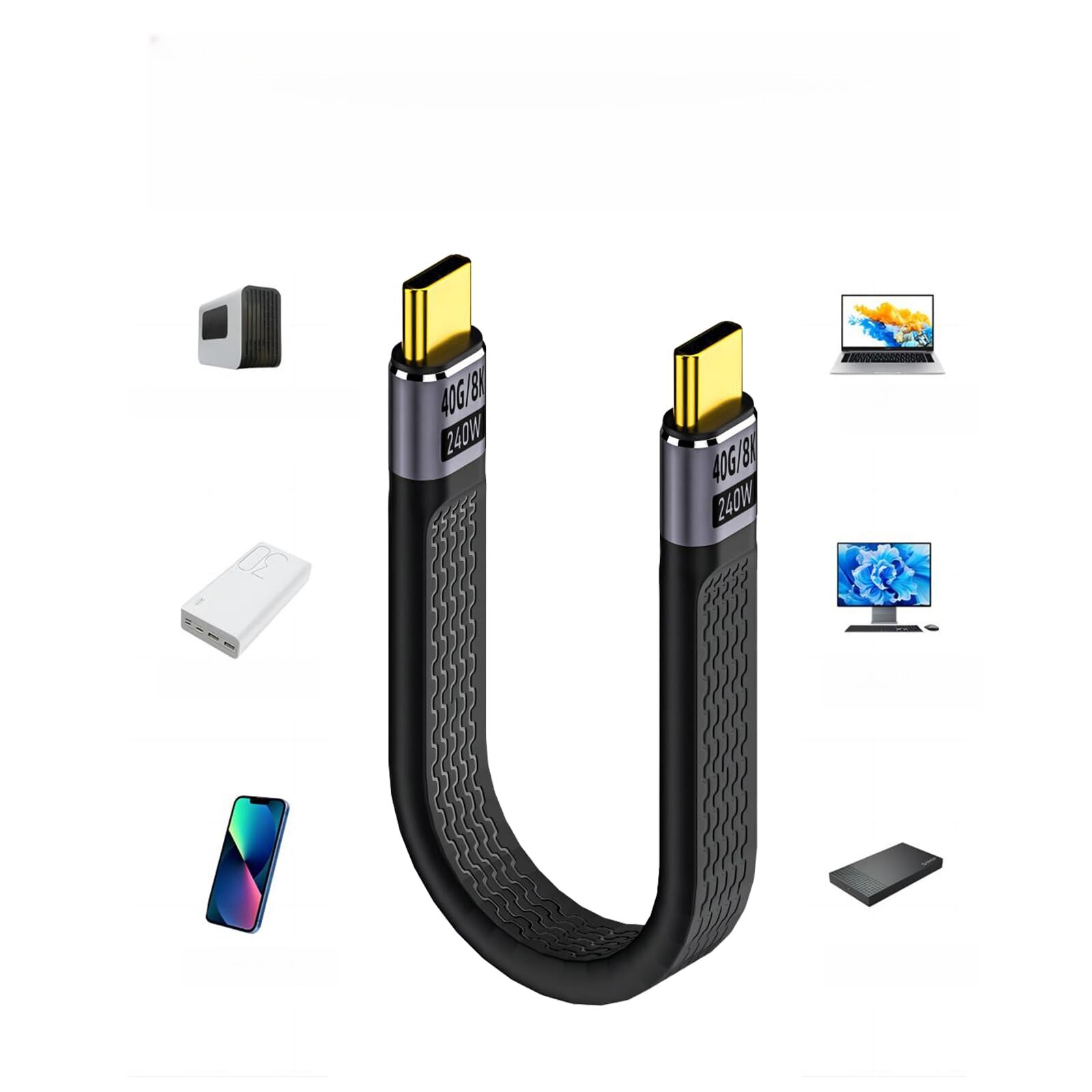 Cablu de date scurt USB-C la USB-C, 40Gbps, incarcare rapida 100W ...