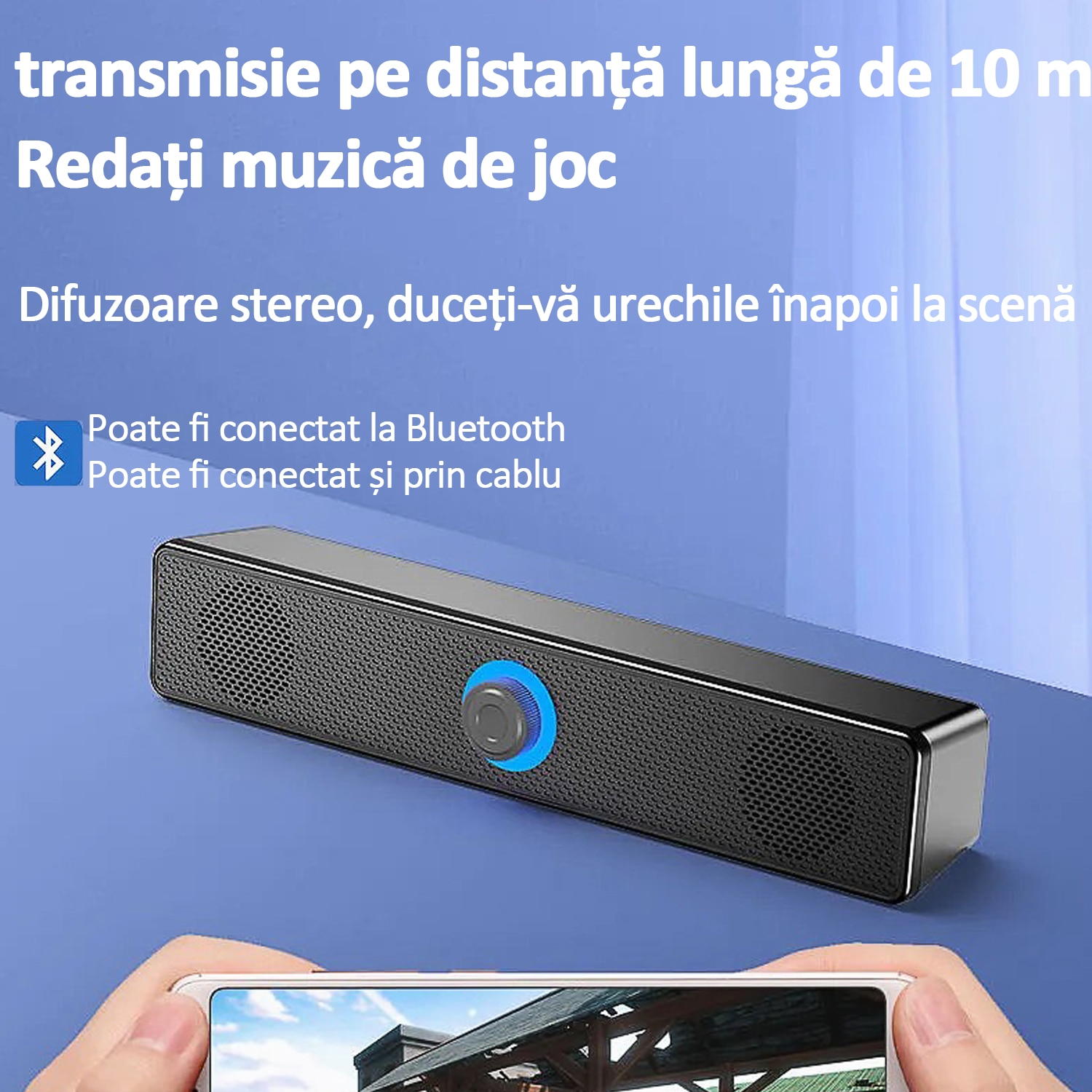Bara de sunet pentru jocuri, Bluetooth 5.0, 3W*2, USB, mufa de 3, 5 mm ...