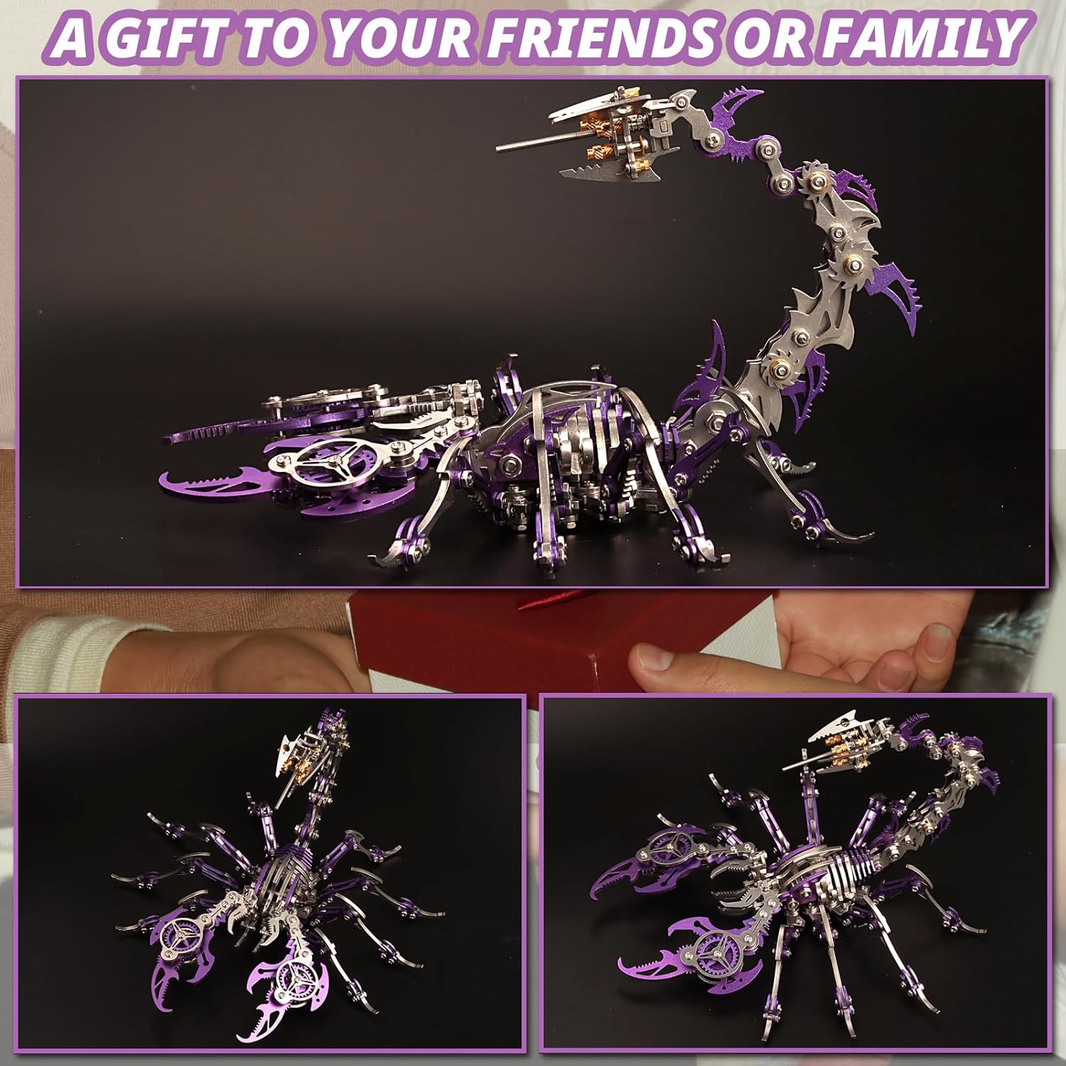 Puzzle 3D, model scorpion, metal, 454 piese, violet, 18x17x14cm, pentru ...