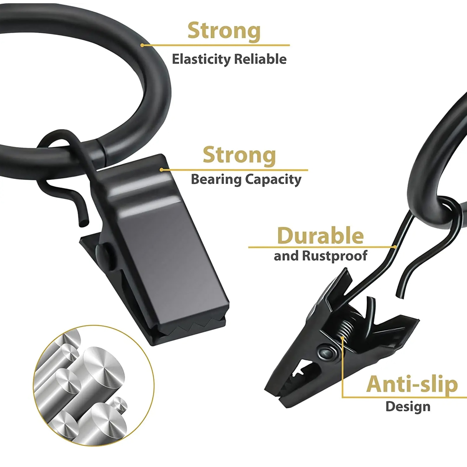 Set 44 de inele pentru perdele cu cleme, NUODWELL, Usor de instalat ...