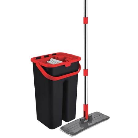 Set mop plat din microfibra si galeata cu 2 cuve pentru spalare ...