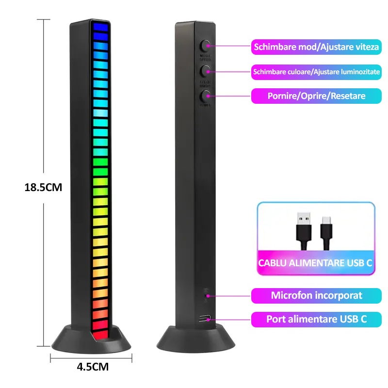 Bara cu leduri RGB, NEXTLY, sincronizare muzicala, lumini de ritm ...