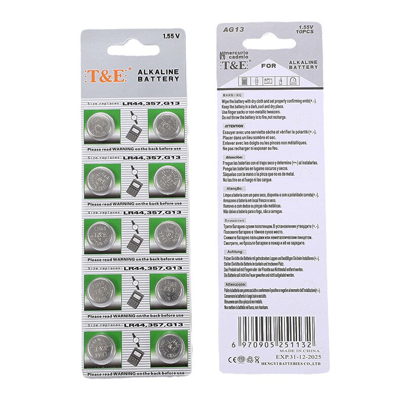 Set 10 baterii alcaline T&E AG13, 1.55V, 11.6mm - eMAG.ro