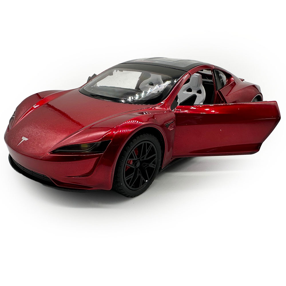 Macheta de metal Tesla Roadster Rosu metalizat, scara 1:24, 20cm ...