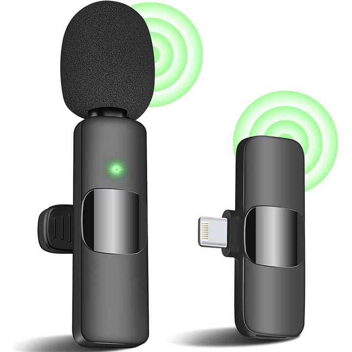 Microfon wireless, Rqiurpn, Compatibil cu iPhone, iPad, pentru interviu ...