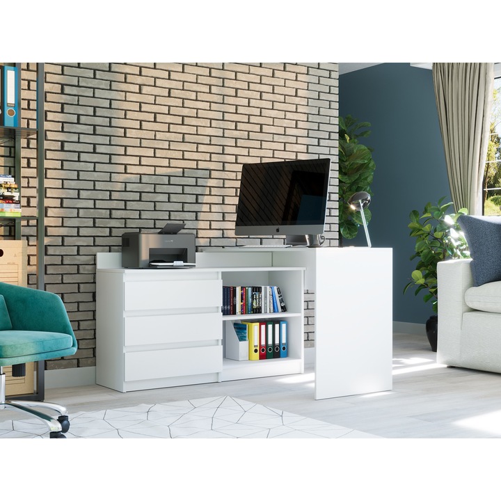 Set birou coltar si comoda 120x50 alb N-15 - eMAG.ro